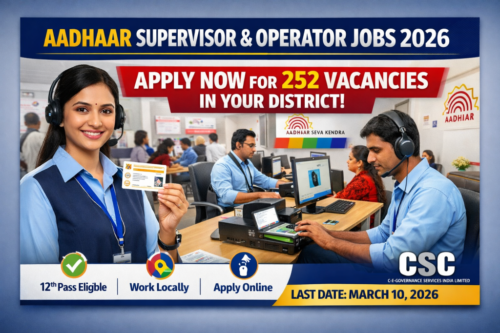 Aadhaar Supervisor & Operator Recruitment 2026: Apply Online for 252 ...