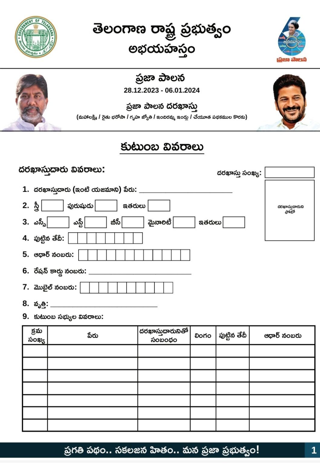 Telangana 6 Guarantee schemes application form download and steps to ...
